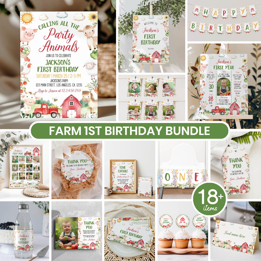 Editable Farm Birthday Invitation Bundle, Barnyard Birthday Party Kit ...
