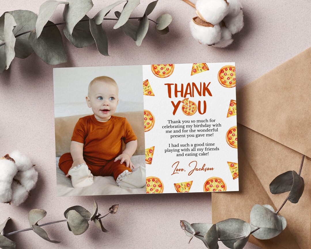 EDITABLE Pizza Birthday Thank You Card Pizza Party Picture - Etsy