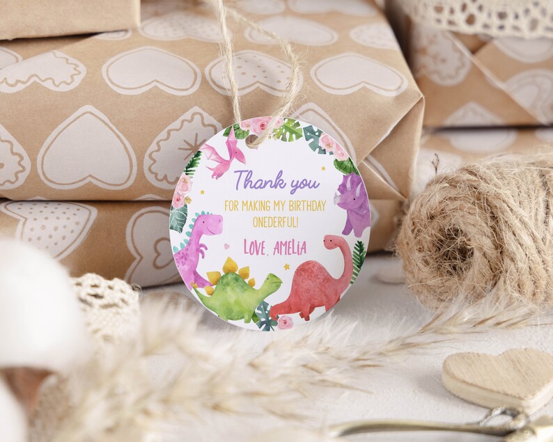 EDITABLE Dinosaur 1st Birthday Thank You Tag, Dino Party Favors Labels ...