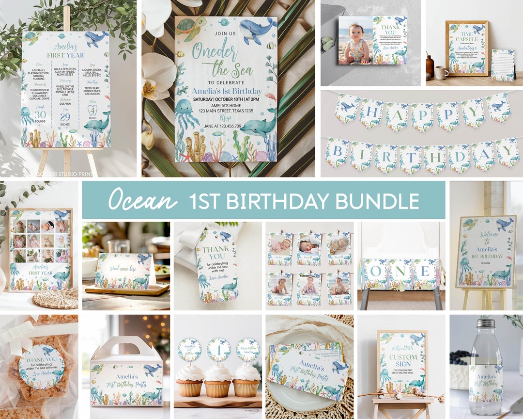 Editable Under the Sea Birthday Invitation Bundle, Ocean 1st Birthday ...