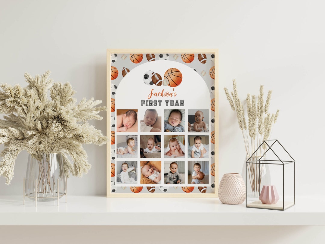 Editable First Year Photo Collage, 12 Month Photo Print, First Birthday ...