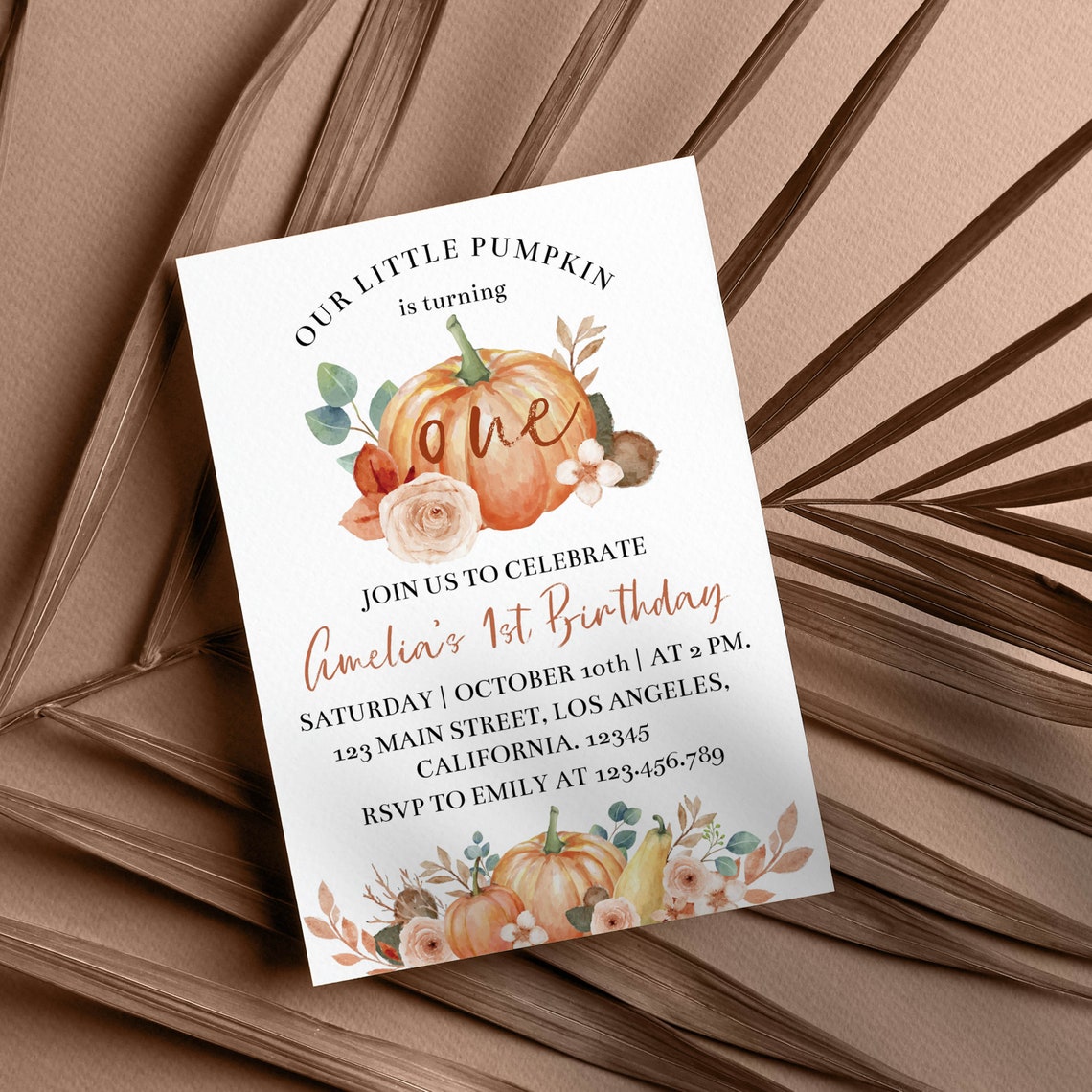 EDITABLE Pumpkin 1st Birthday Invitation Floral Pumpkin Party - Etsy