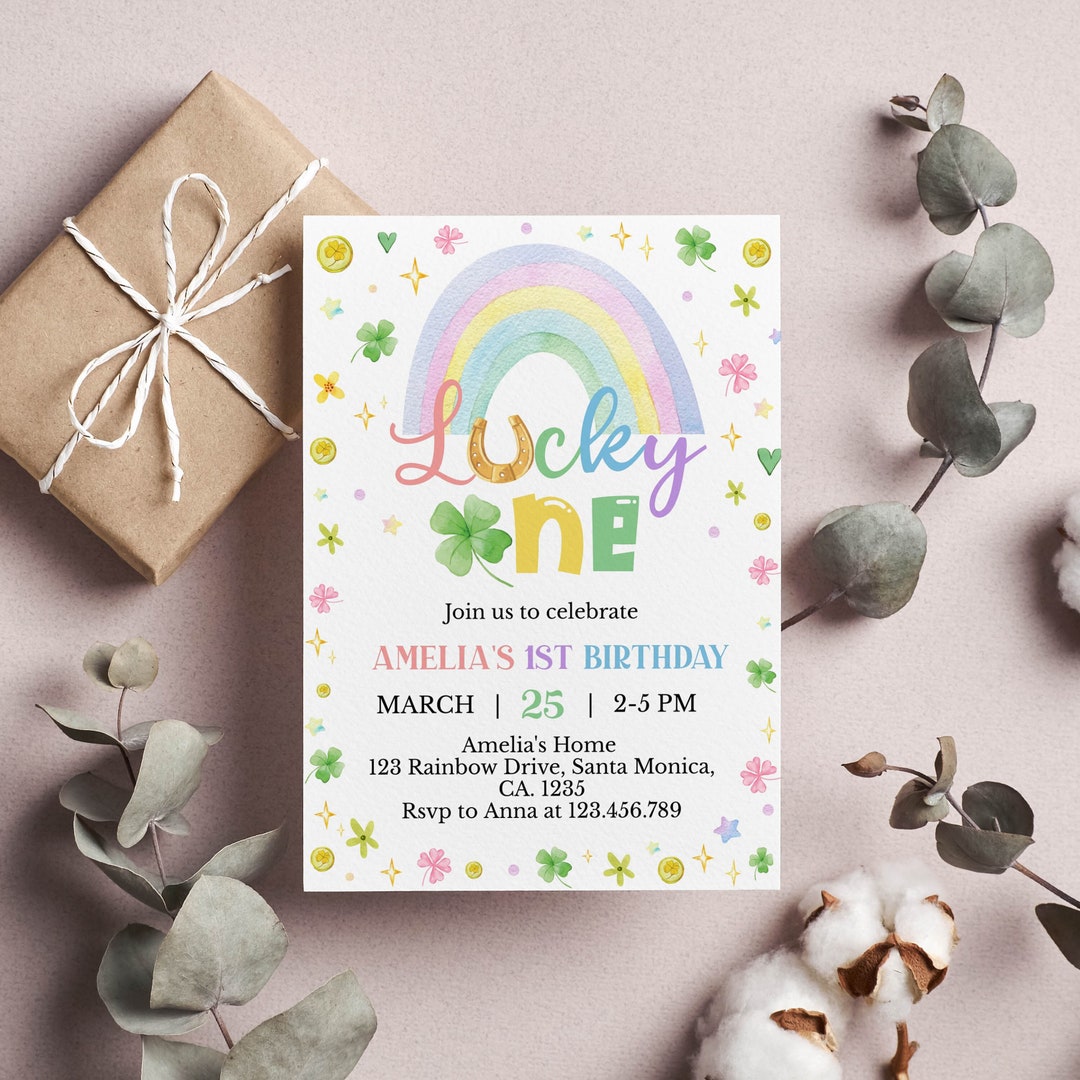 EDITABLE Lucky One Birthday Invitation, Girl 1st Birthday Invite, Lucky ...