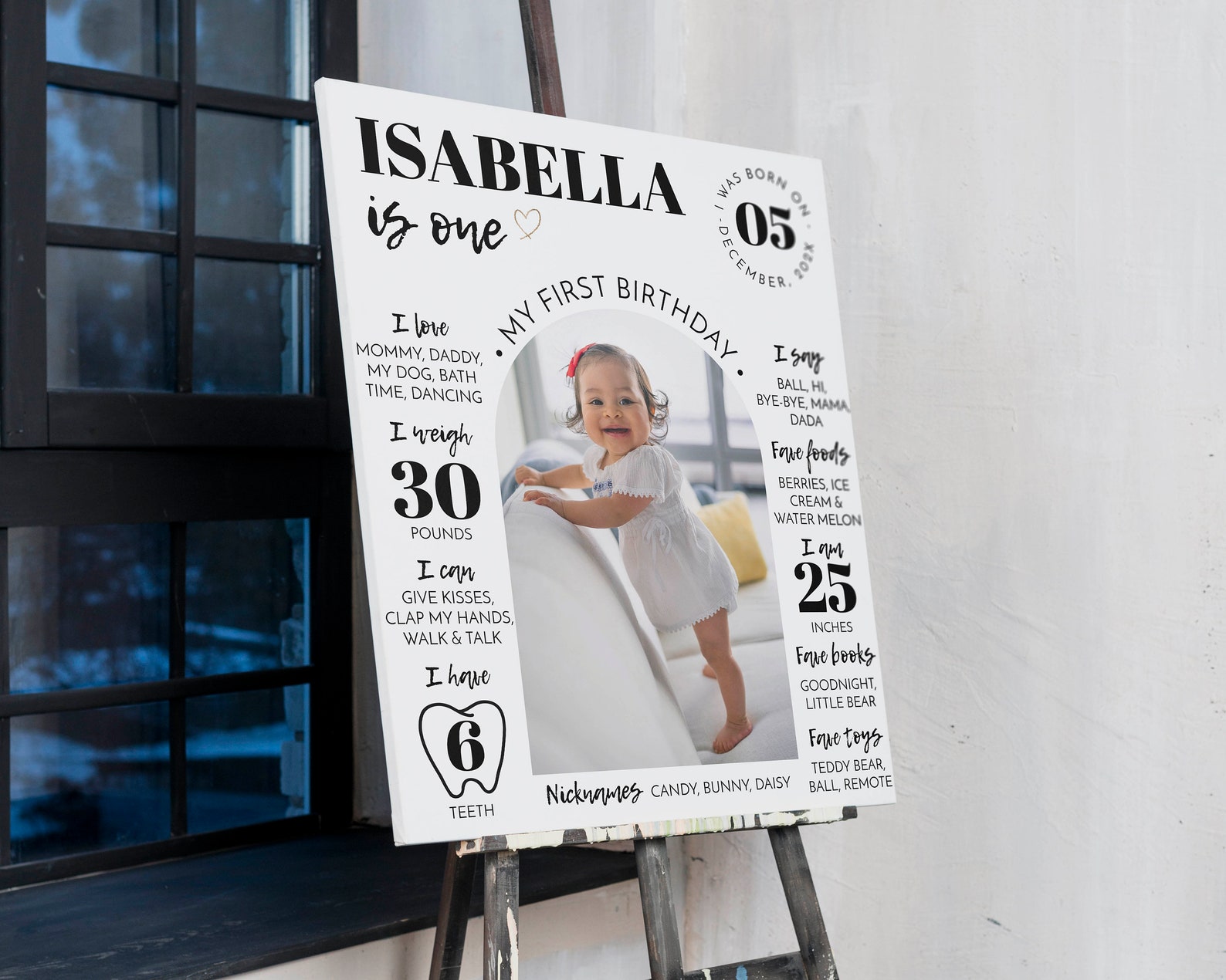 EDITABLE First Birthday Milestone Sign, Modern Photo 1st Birthday ...