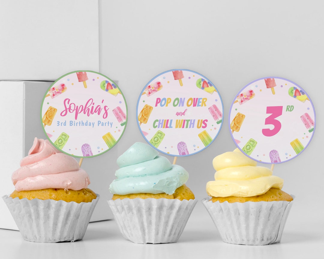 Editable Popsicle Cupcake Topper, Popsicle Birthday Party Decoration ...