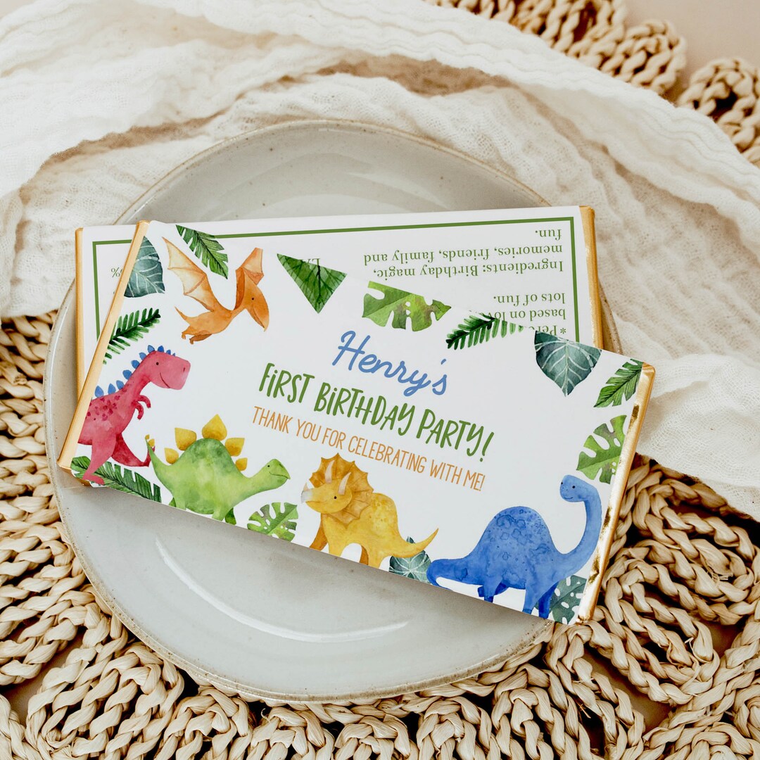 EDITABLE Dinosaur Birthday Party Chocolate Wrapper, Dinosaur 1st ...
