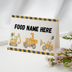 EDITABLE Construction Party Food Labels, Construction Food Tent Cards ...