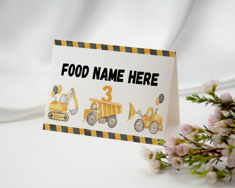 EDITABLE Construction Party Food Labels, Construction Food Tent Cards ...