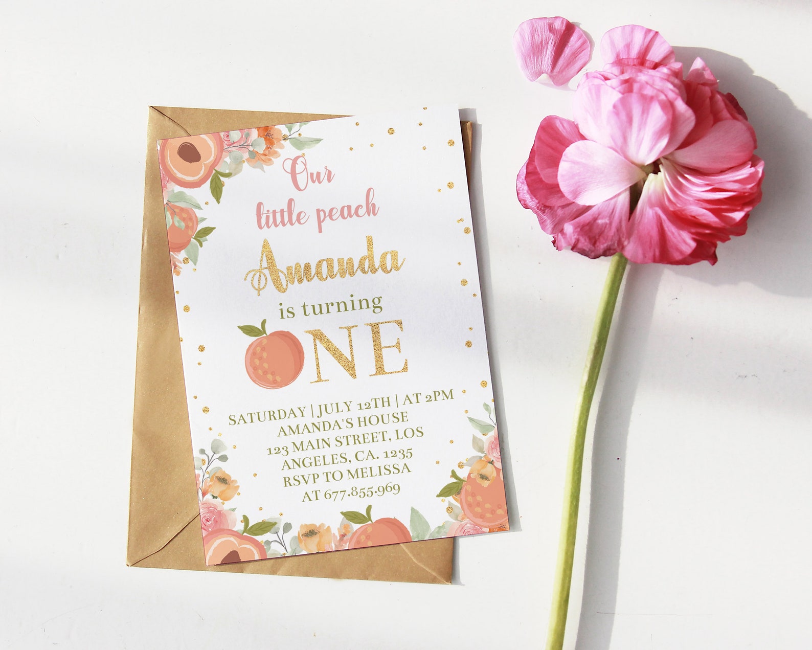 EDITABLE Peach Birthday Invitation Peach 1st Birthday Invite | Etsy