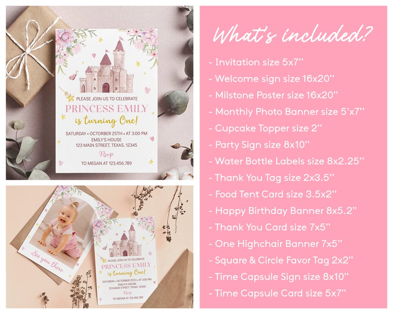 Editable Princess Party Invitation Bundle Royal 1st Birthday - Etsy