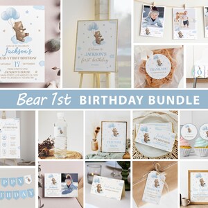 Editable Beary First Birthday Invitation Bundle, Modern Bear 1st ...