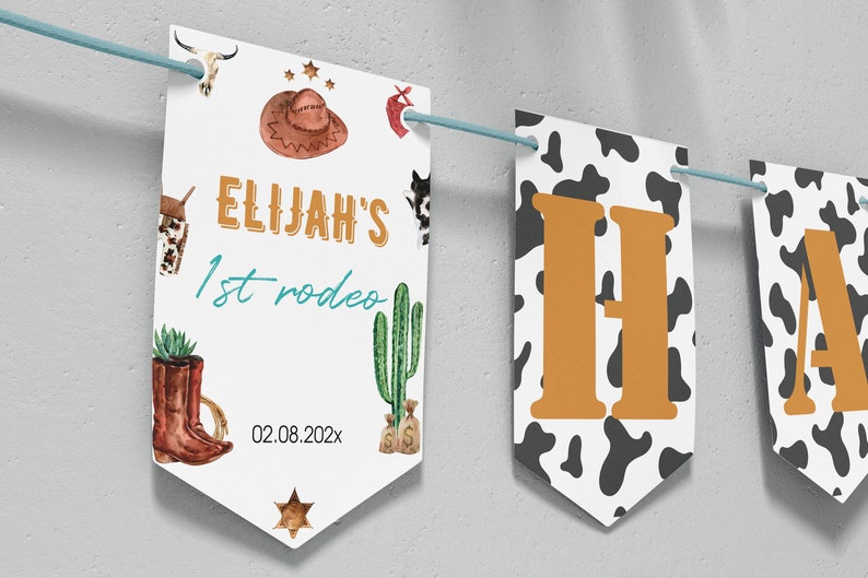 Editable My First Rodeo Birthday Banner Cowboy 1st Birthday | Etsy