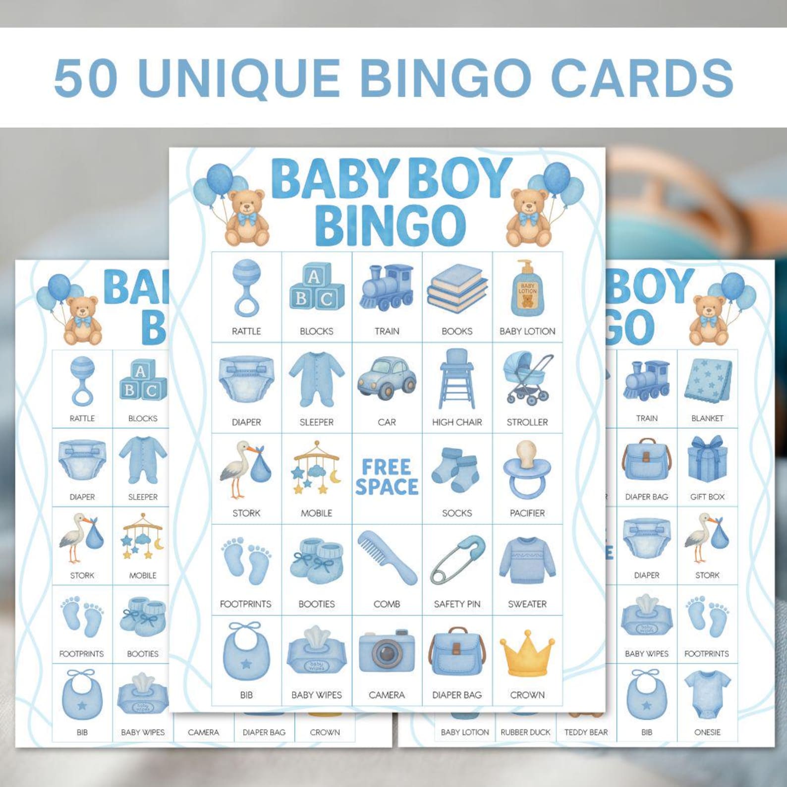 Boy Baby Shower Bingo Cards, Baby Boy Shower Bingo Game, Fun Baby ...