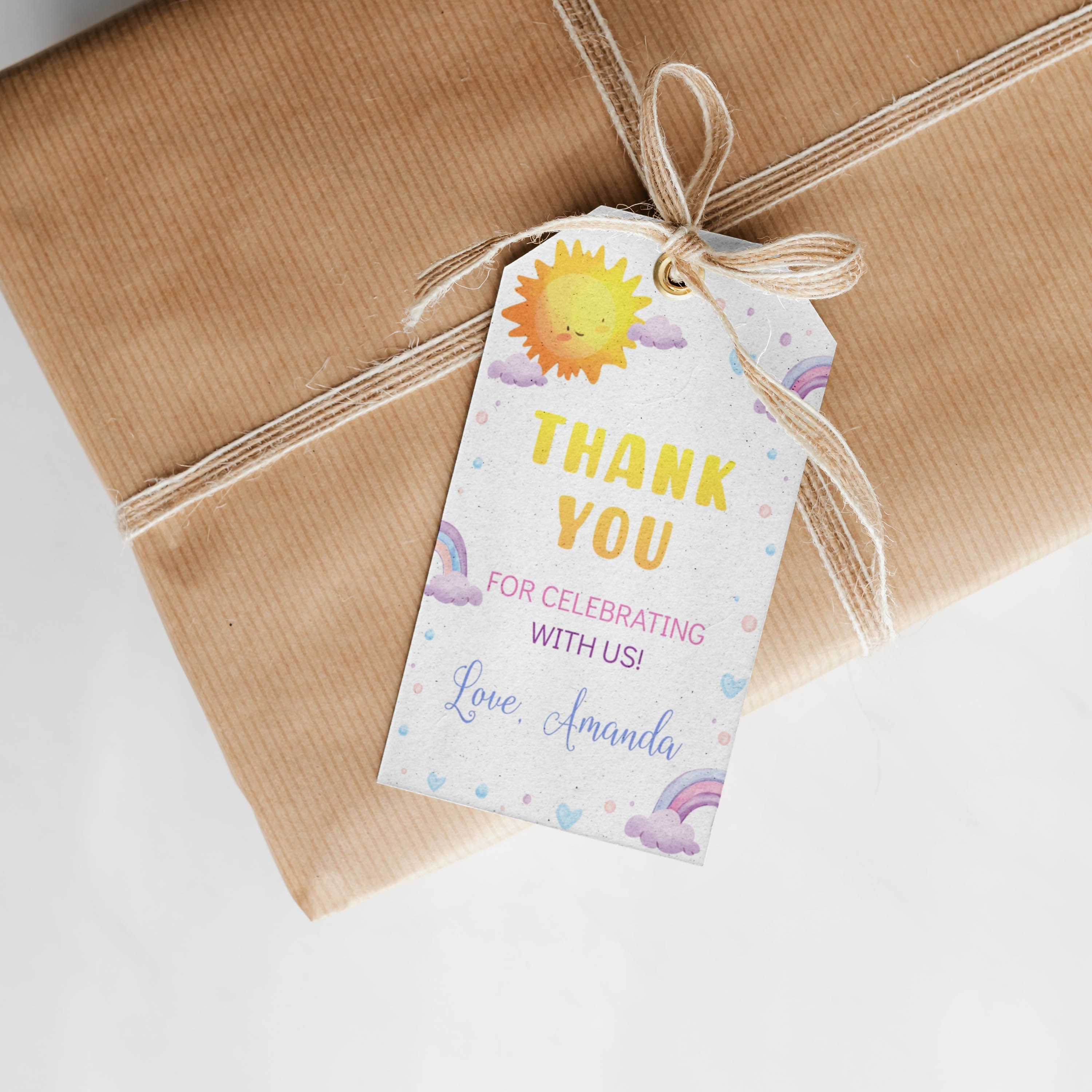 EDITABLE Sunshine 1st Birthday Favor Tag Pastel Rainbow Party - Etsy