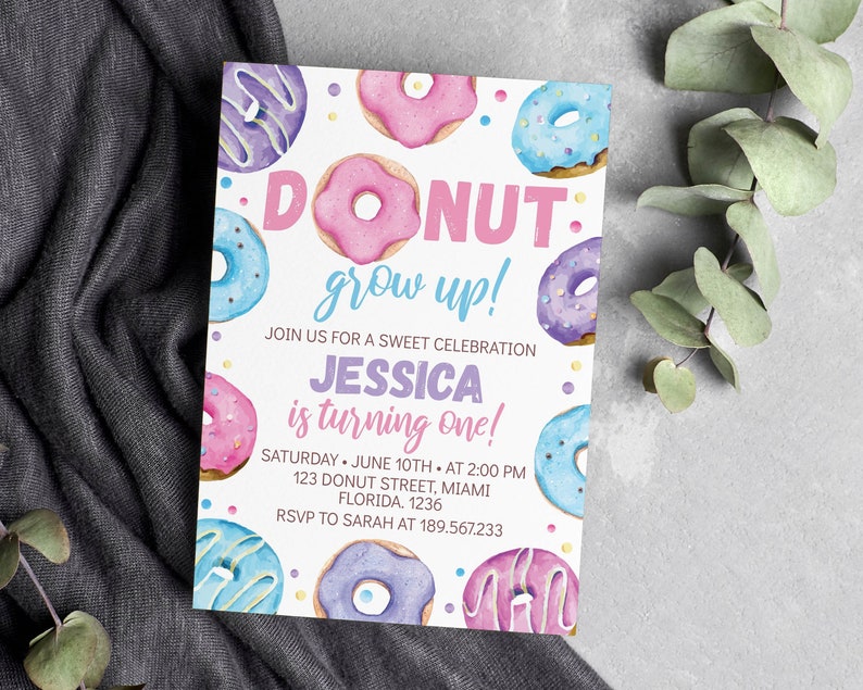Donut Birthday Invitation Donut First Birthday Invitation - Etsy