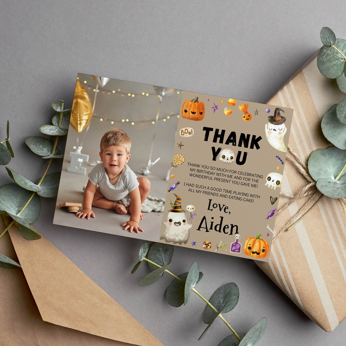 EDITABLE Spooky One Birthday Thank You Card Halloween 1st - Etsy