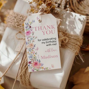 EDITABLE Wildflower Birthday Thank You Tag, Boho Favor Tag, Flower Gift ...