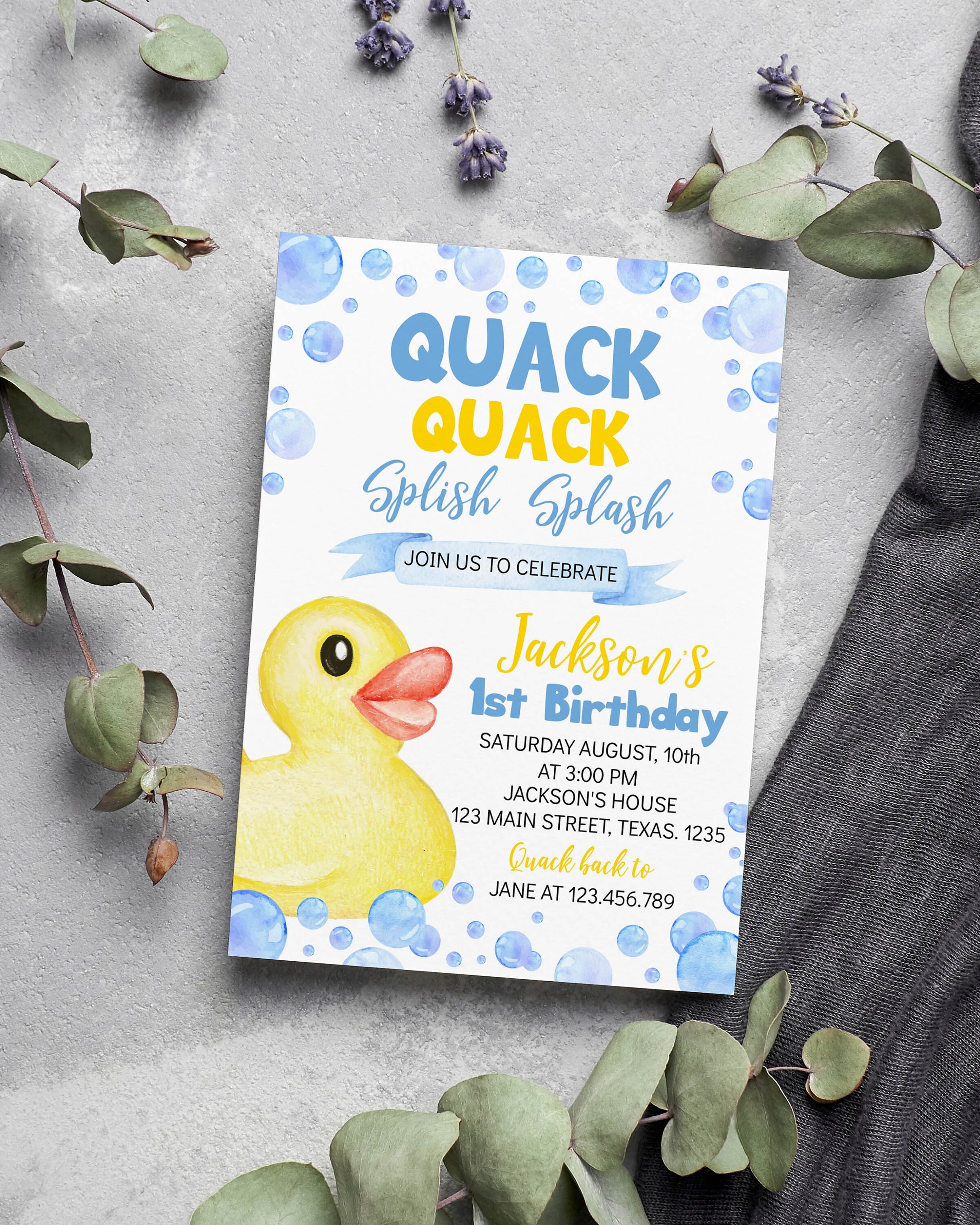 EDITABLE Rubber Duck Birthday Invitation Boy 1st Birthday - Etsy