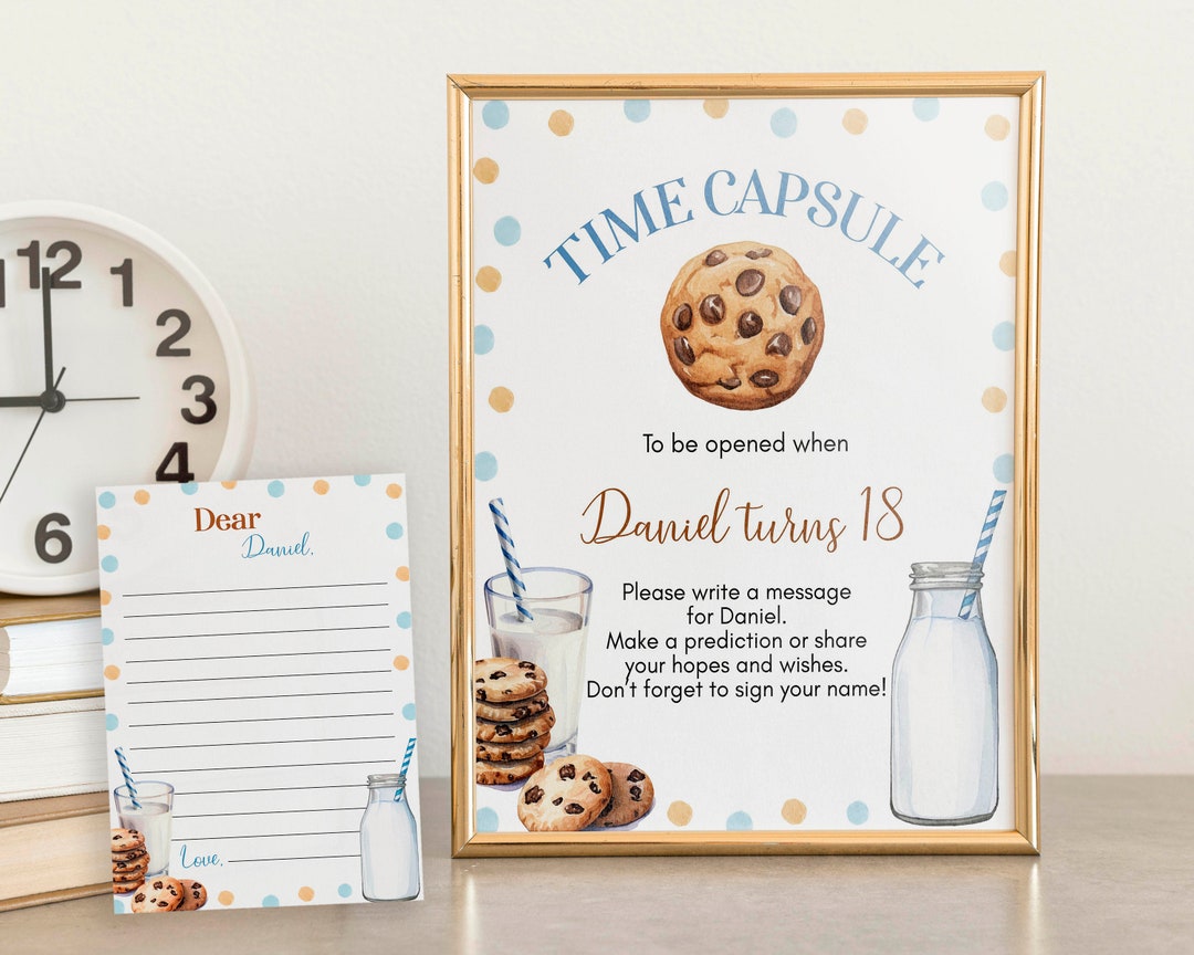 EDITABLE Milk and Cookies First Birthday Time Capsule Template, Boy 1st ...