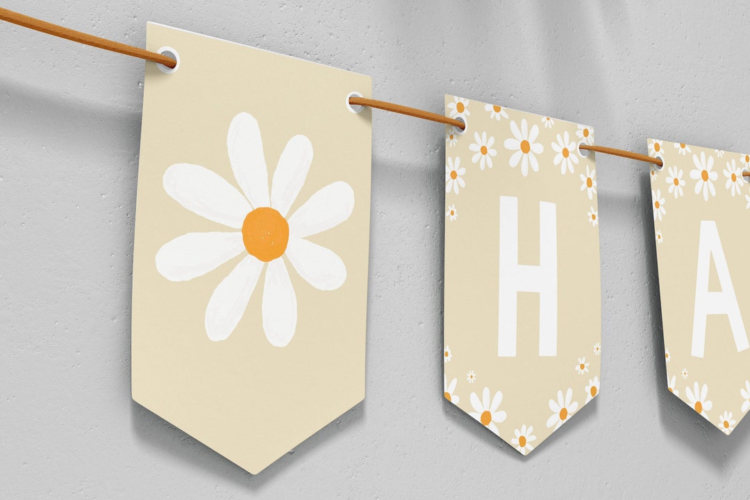 Editable Daisy 1st Birthday Banner, Retro Daisy Birthday Party Banner ...