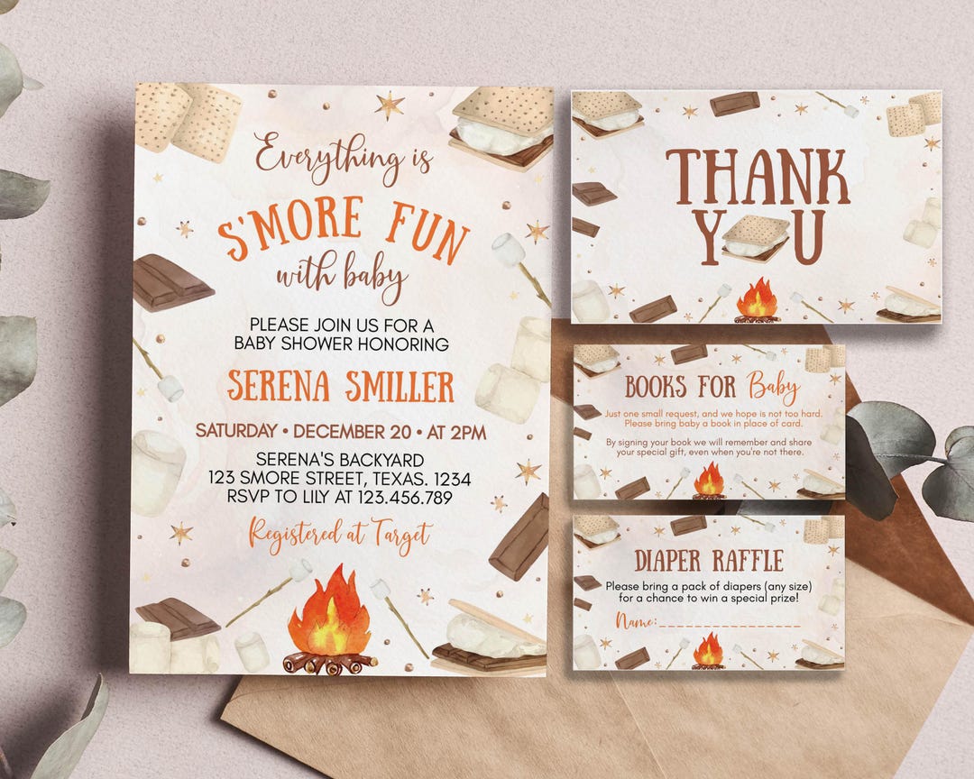 EDITABLE Smore Baby Shower Invitation Set, Adventure Baby Shower ...