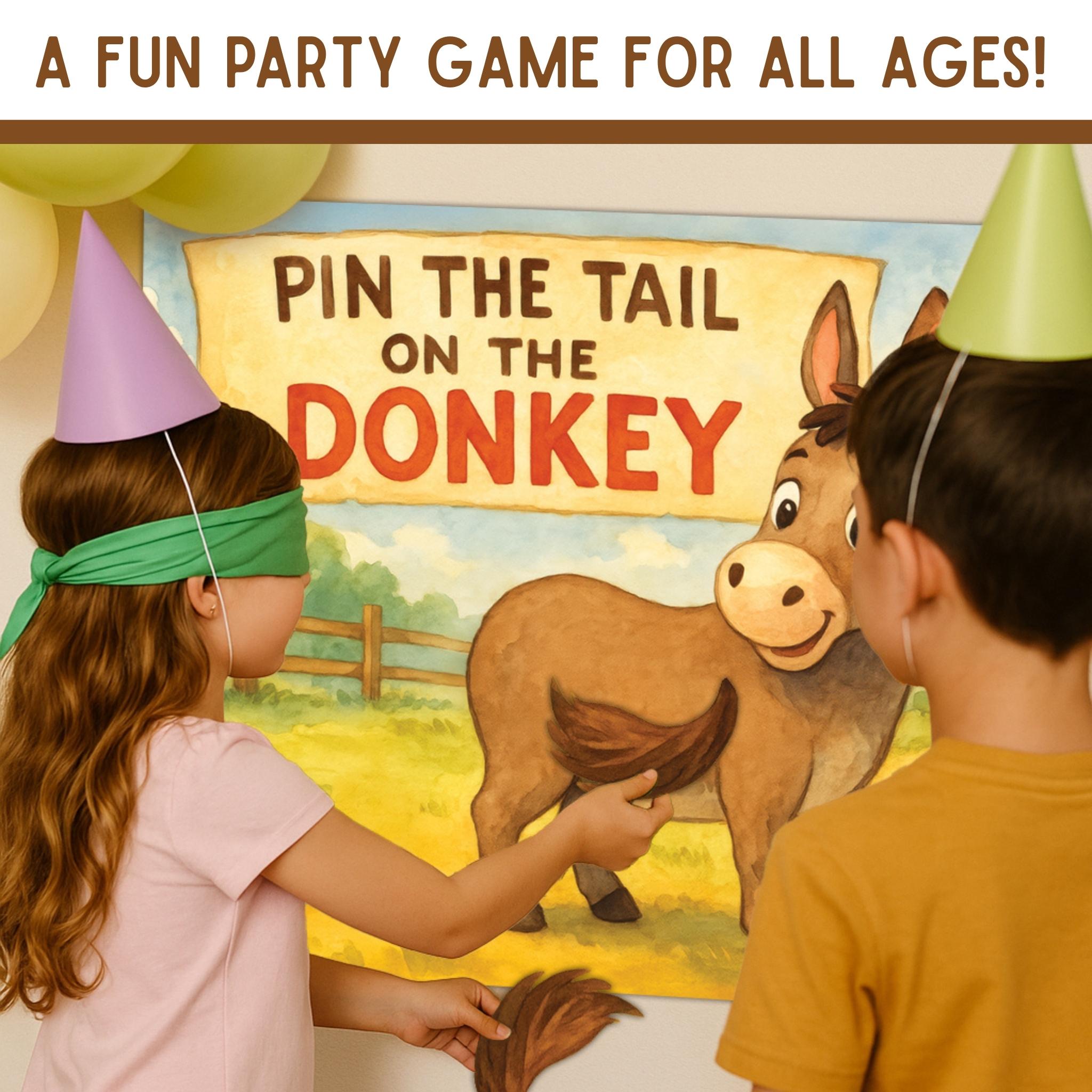 Pin the Tail on the Donkey Game, Printable Farm Birthday Party Game ...