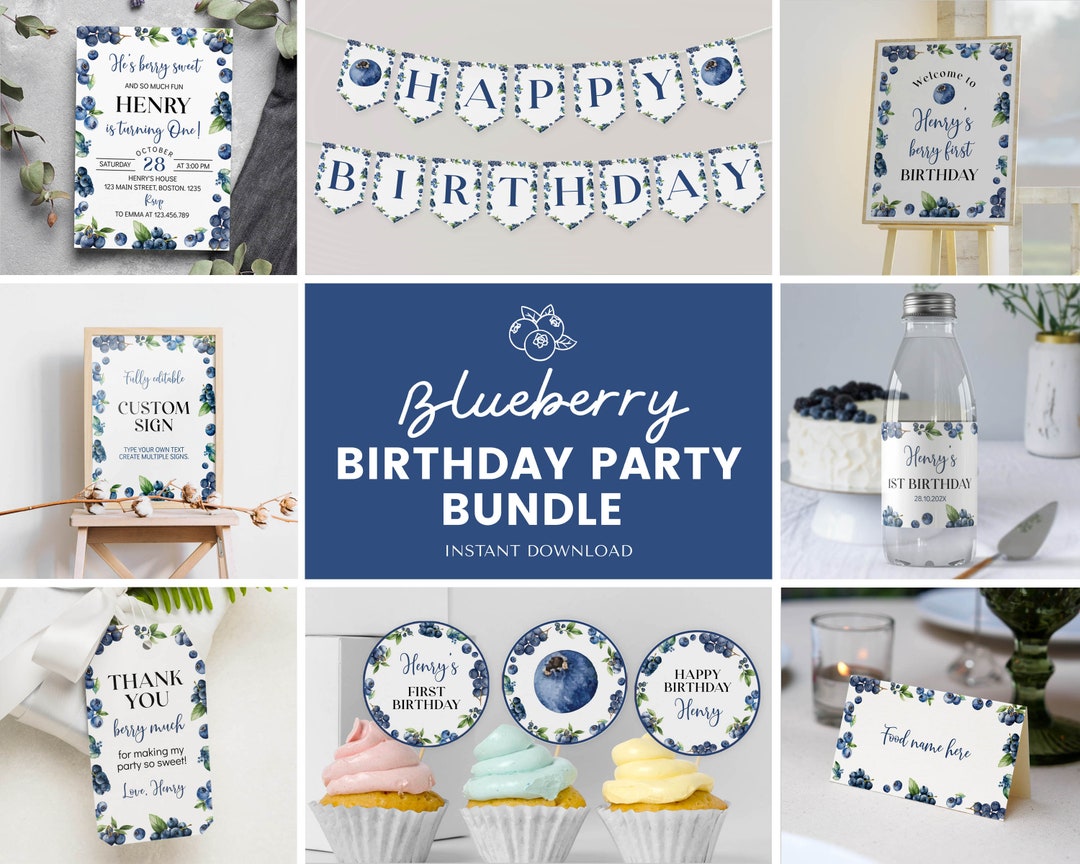 Editable Berry First Birthday Invitation Bundle, Blueberry 1st Birthday ...