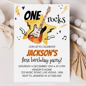 EDITABLE One Rocks Birthday Invitation, Rock and Roll Birthday ...