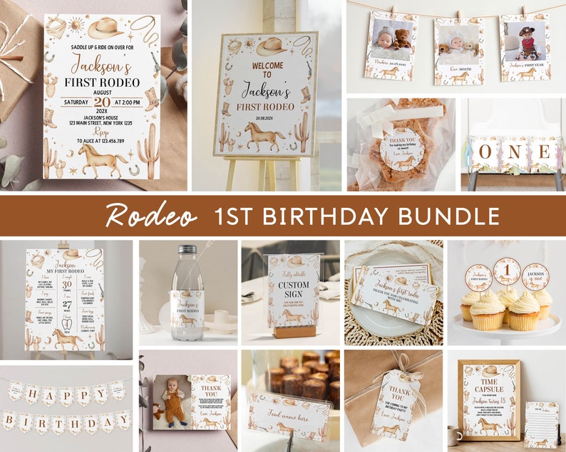 Editable My First Rodeo Birthday Invitation Bundle Cowboy 1st - Etsy