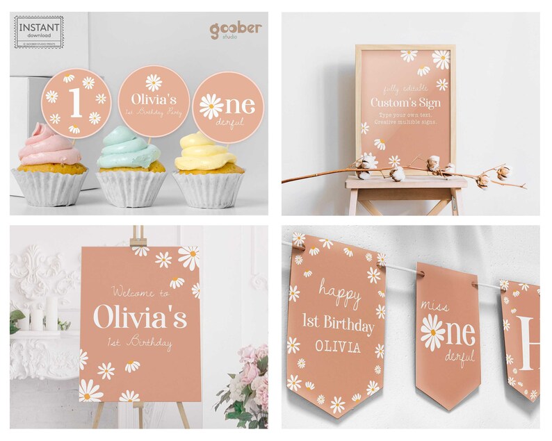 Editable Daisy First Birthday Invitation Bundle Daisy - Etsy