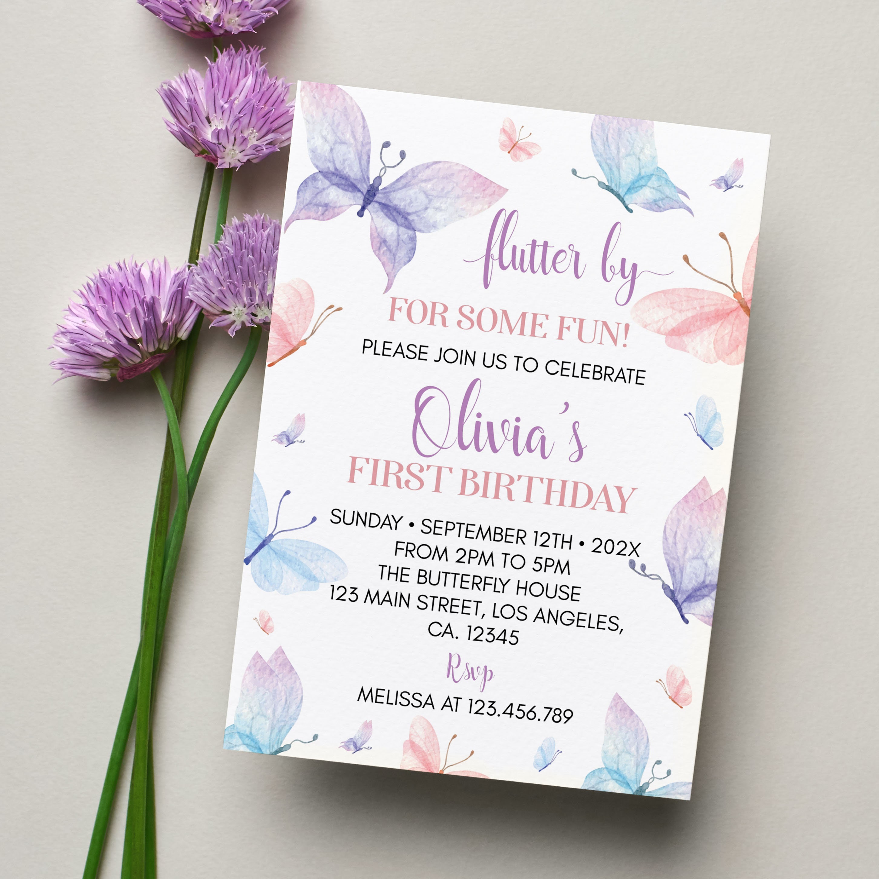 EDITABLE Butterfly First Birthday Invitation Flutter by - Etsy