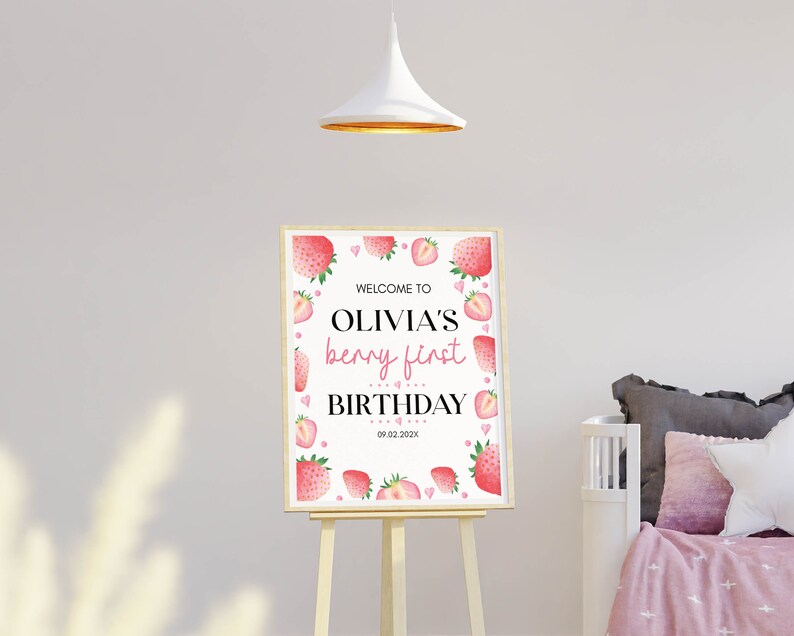 EDITABLE Strawberry Birthday Party Welcome Sign, Strawberry First ...