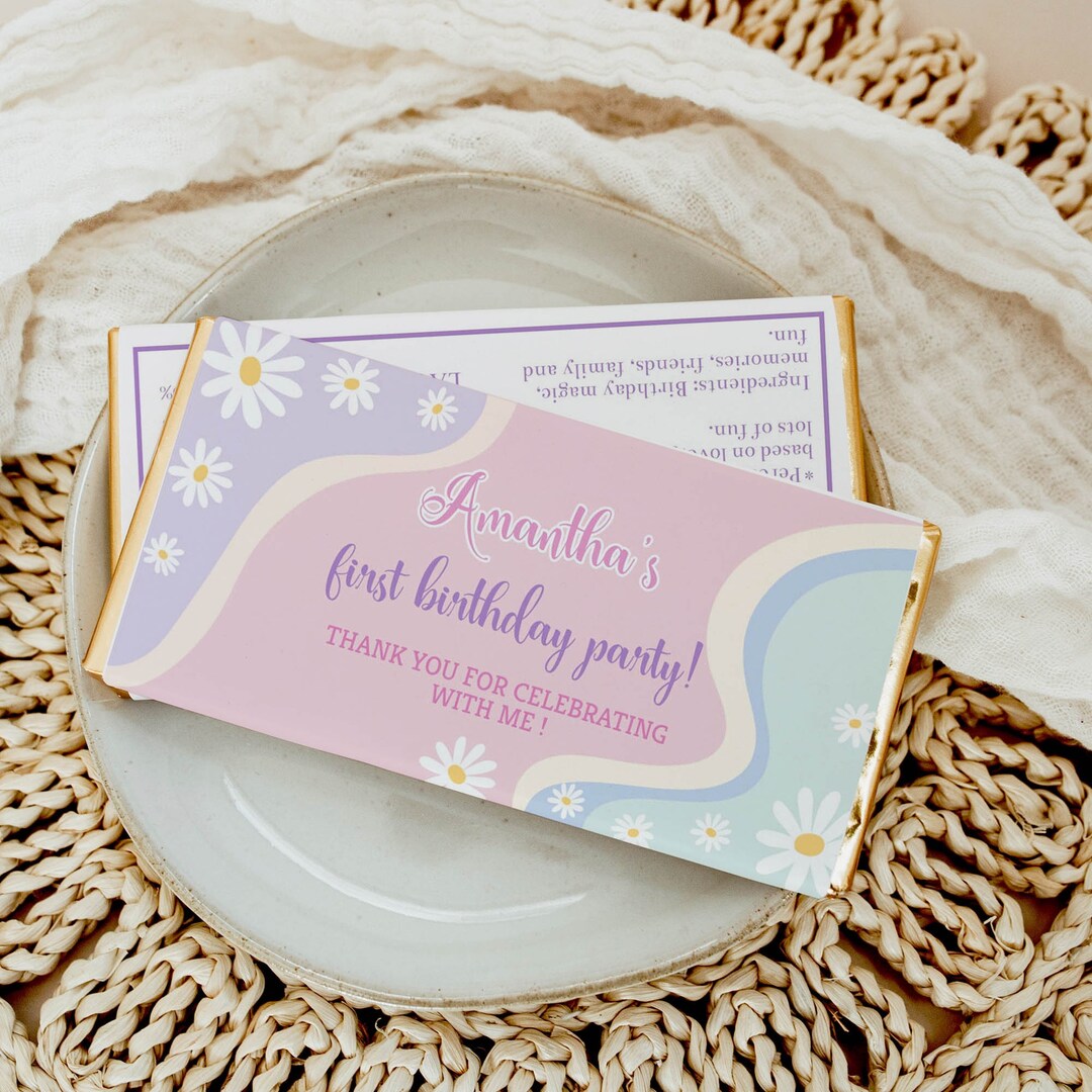 EDITABLE Pastel Daisy Birthday Party Chocolate Wrapper, Groovy One ...