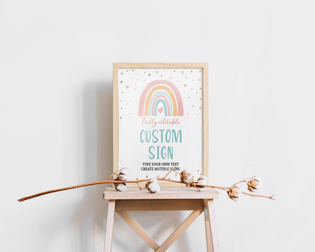 EDITABLE Boho Rainbow Custom Sign Rainbow Birthday Table - Etsy