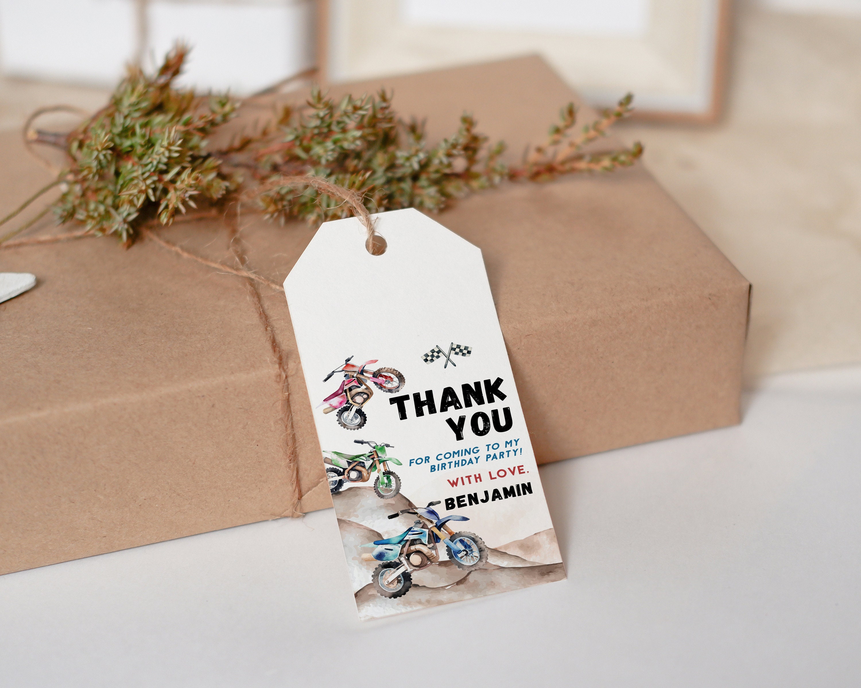 EDITABLE Dirt Bike Birthday Thank You Tag, Boy Birthday Party Favor Tag ...
