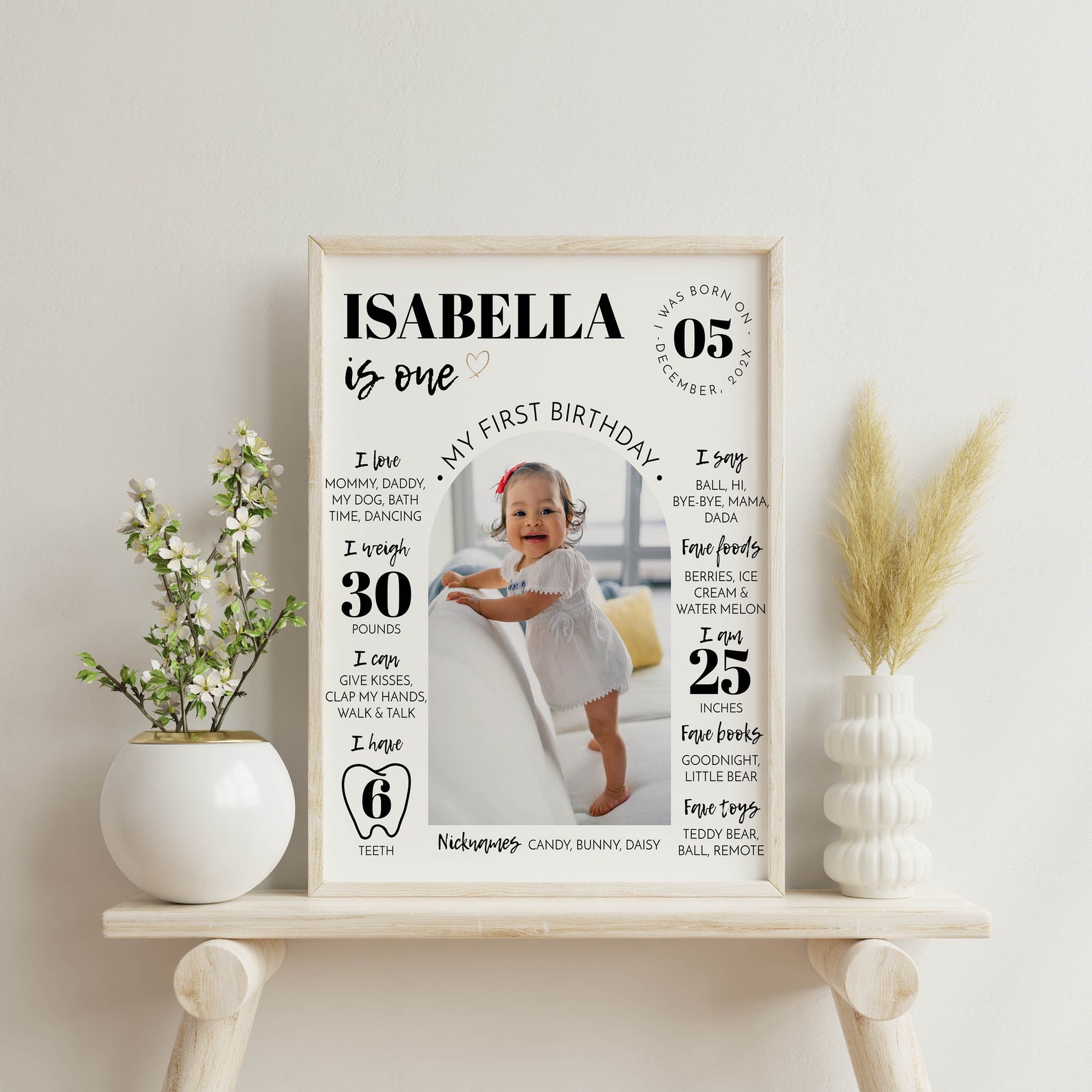 EDITABLE First Birthday Milestone Sign, Modern Photo 1st Birthday ...