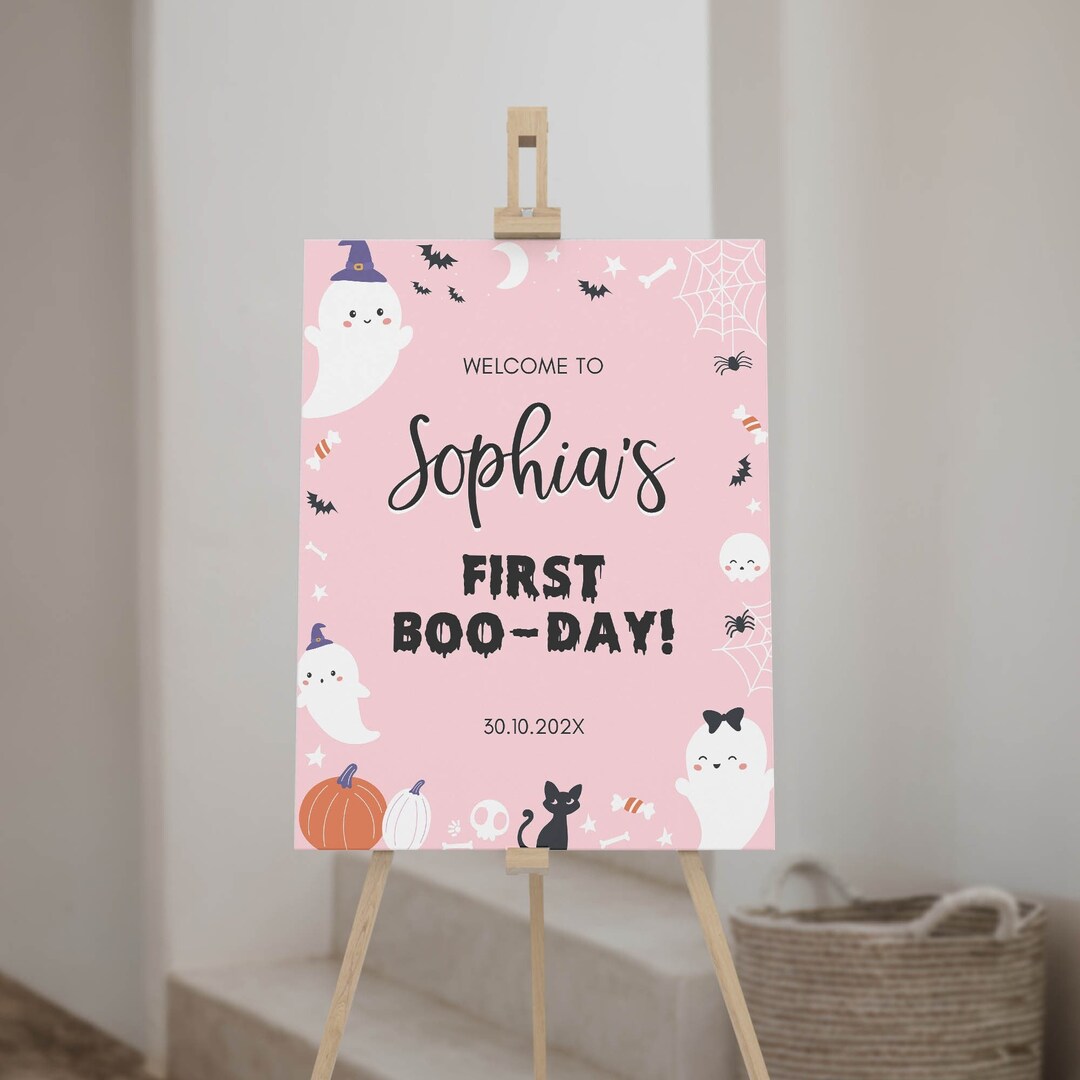 EDITABLE Spooky One Birthday Welcome Sign, First Boo Day Birthday Decor ...