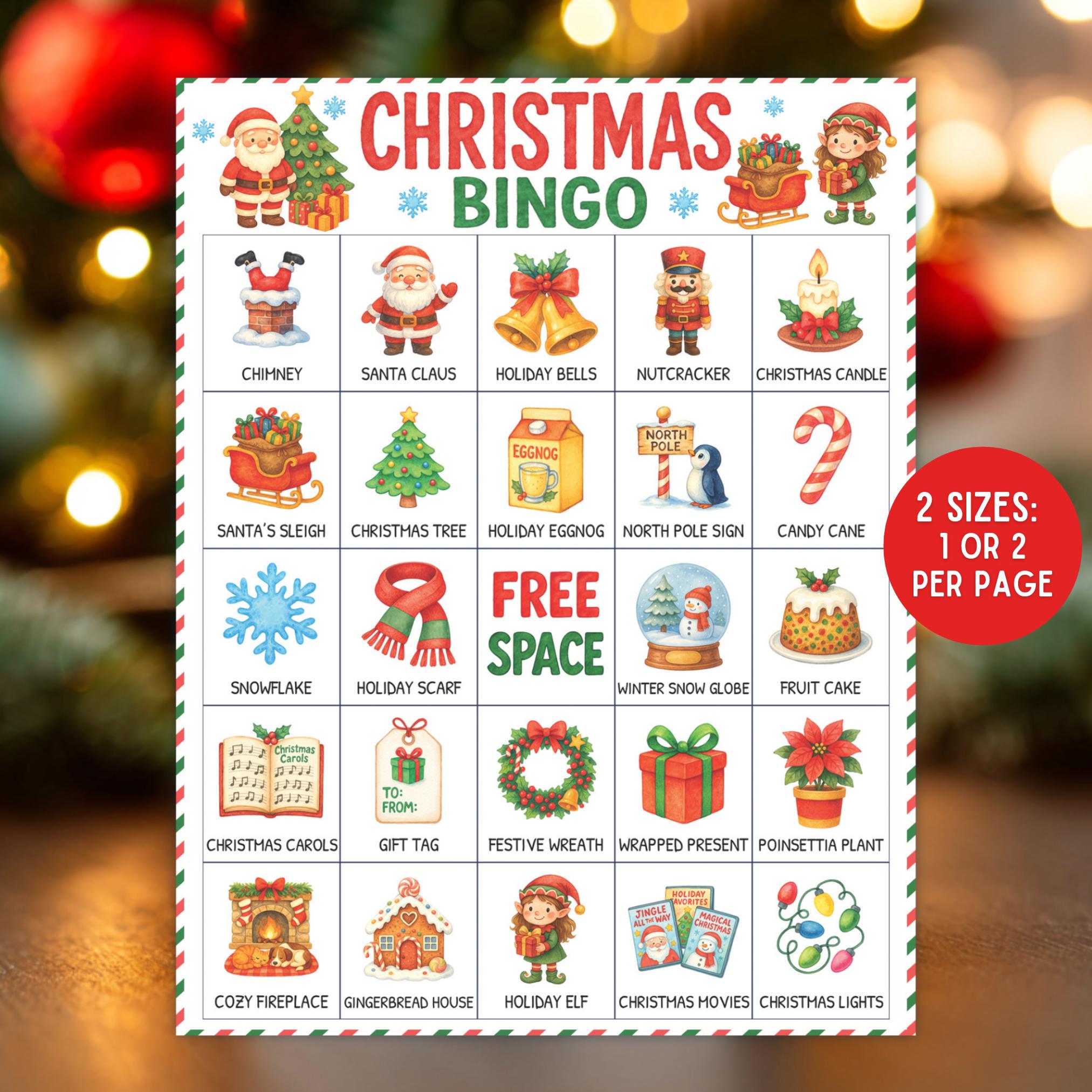 Christmas Bingo Game Printable for Kids, 50 Bingo Cards Party Game ...
