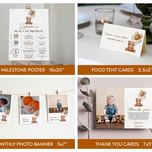Editable Beary First Birthday Invitation Bundle, Modern Bear 1st ...