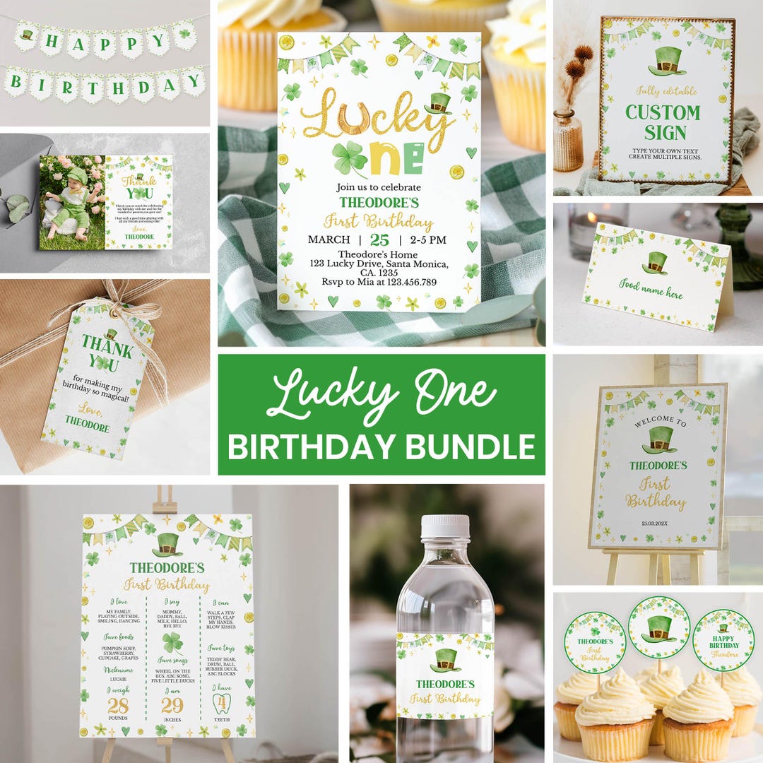 Editable Lucky One Birthday Invitation Bundle, Lucky One Birthday Kit ...