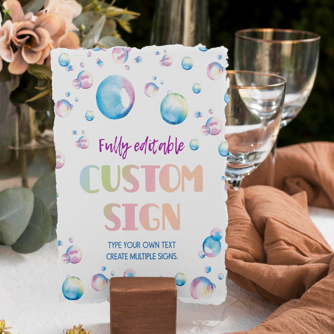 EDITABLE Bubble Birthday Party Sign Bubble Custom Sign | Etsy