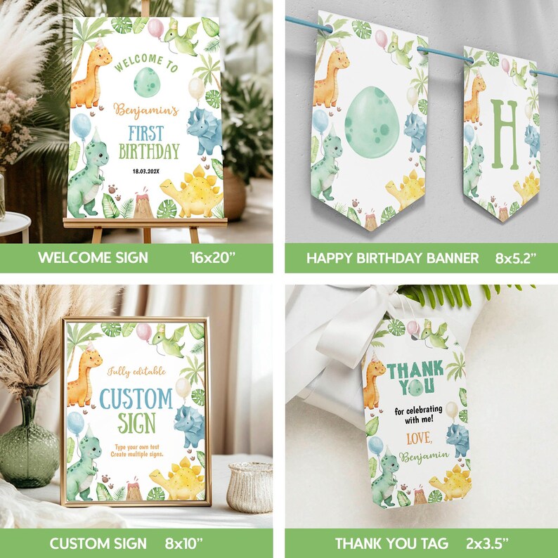 Editable Dinosaur Birthday Invitation Set, Oneasaurus Birthday Bundle ...