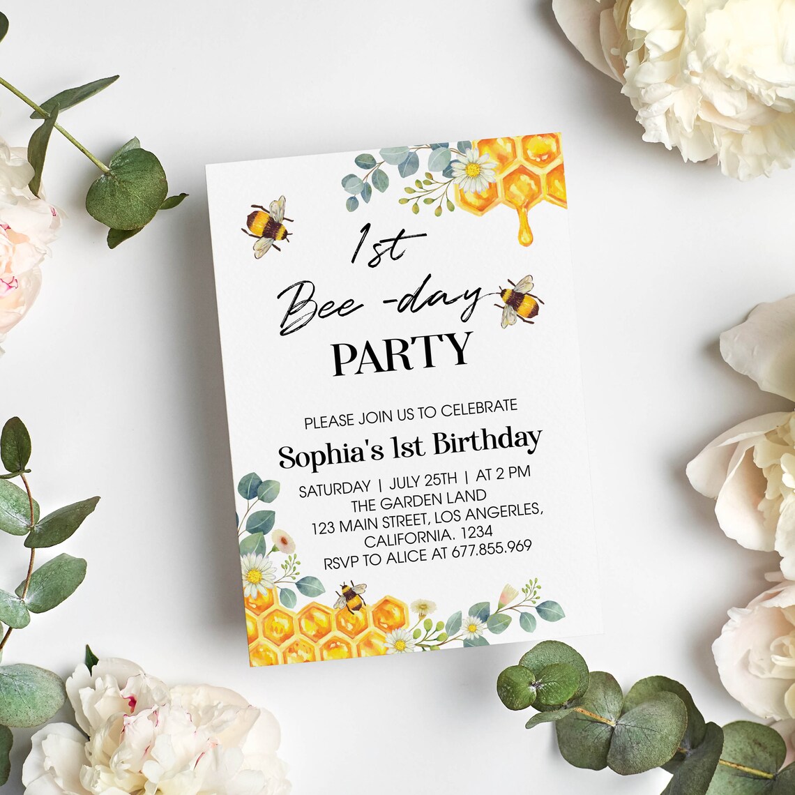 EDITABLE First Bee Day Invitation Bee Birthday Invitation | Etsy