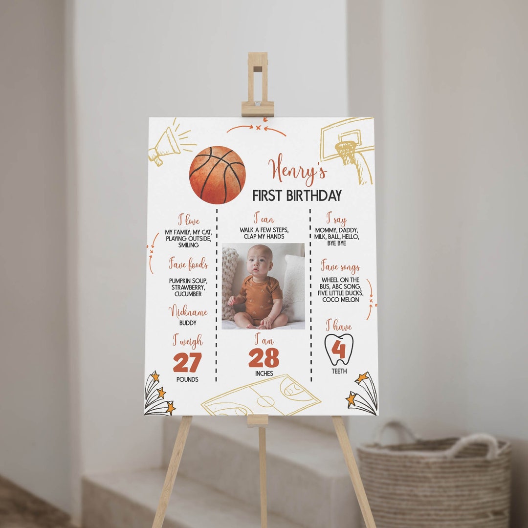 EDITABLE Basketball Milestone Board Basketball 1st Birthday - Etsy
