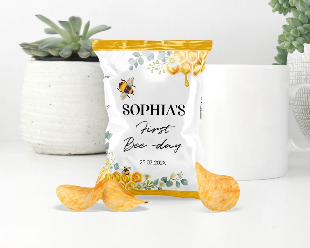 EDITABLE Bee Favor Chip Bag, Bee Birthday Party Snack Bag, First Bee ...