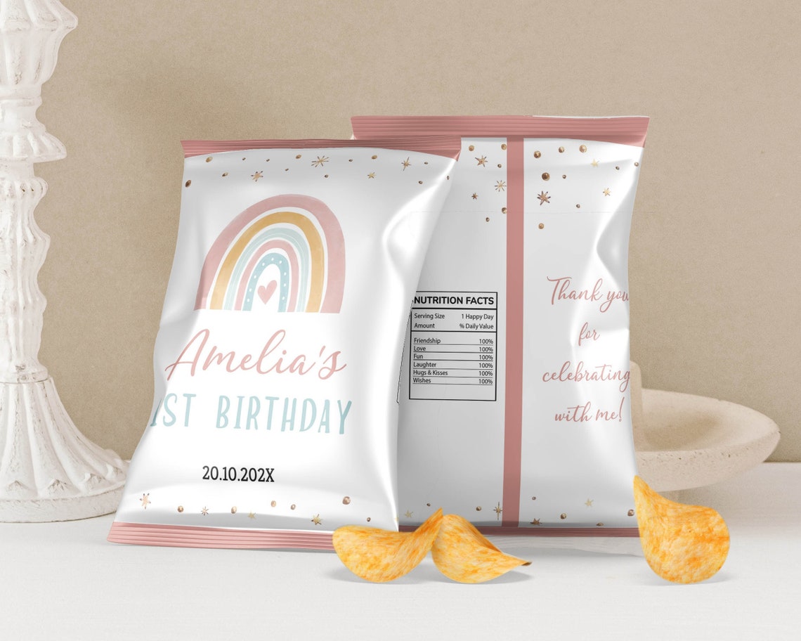 Boho Rainbow Birthday Chip Bags Rainbow First Birthday Snack - Etsy