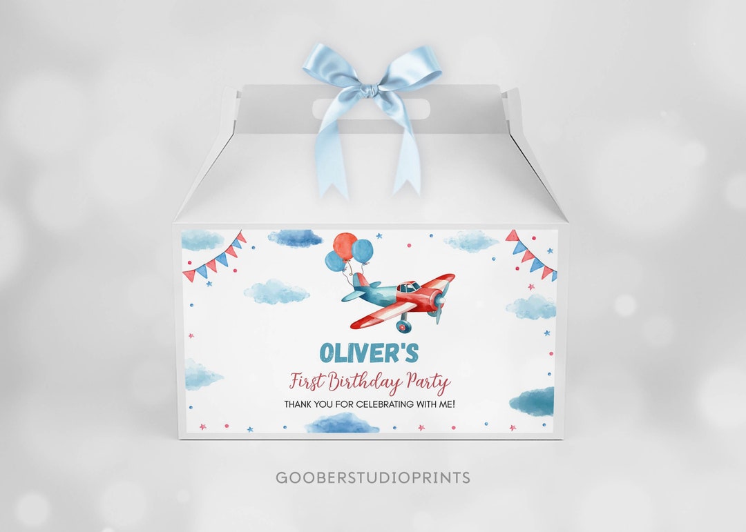 EDITABLE Airplane Birthday Gable Gift Box Label, Vintage Airplane Party ...