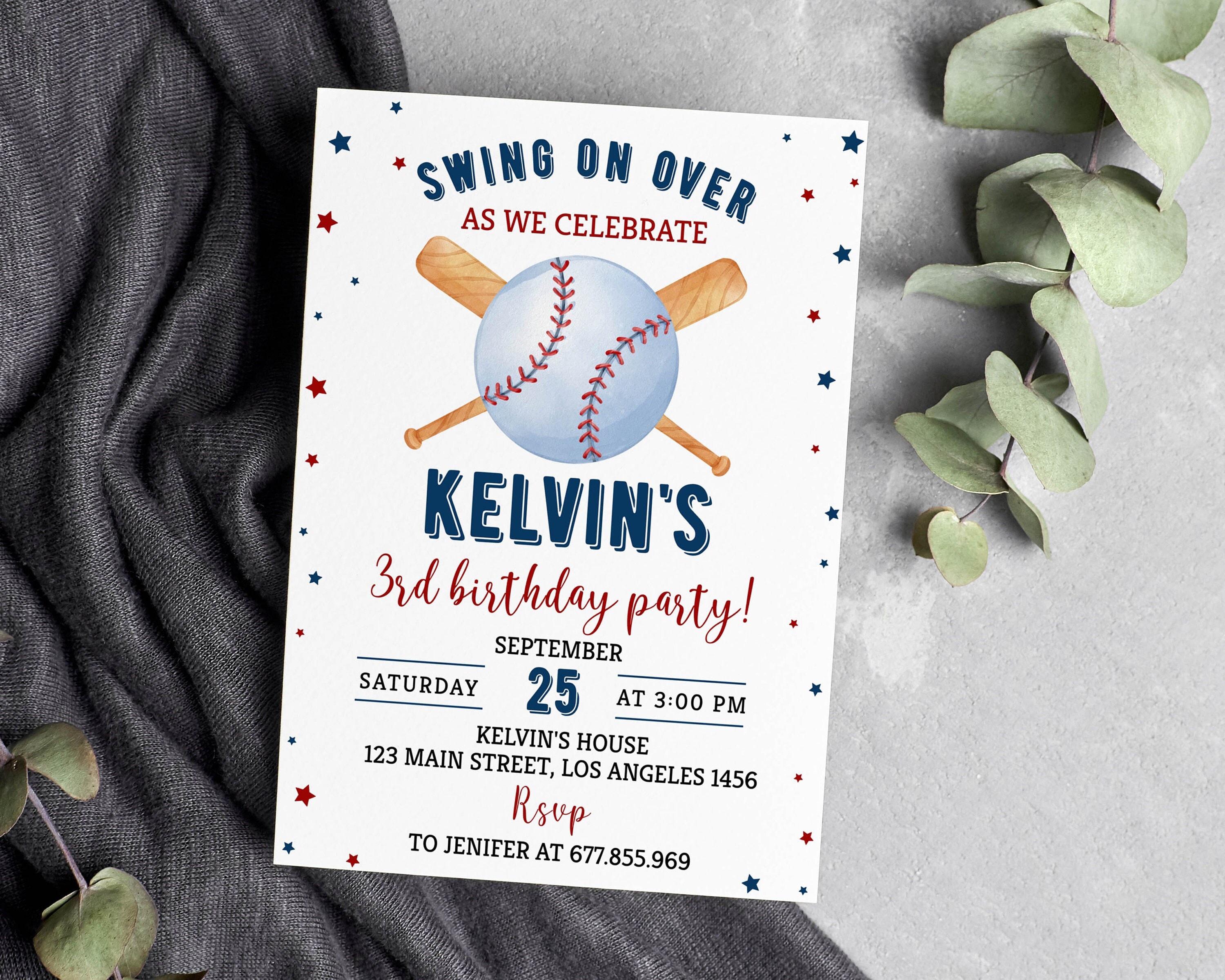 EDITABLE Baseball Birthday Invitation, Third Birthday Baseball ...