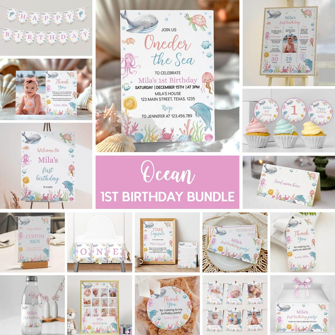 Editable Oneder the Sea Invitation Bundle, Ocean 1st Birthday Party ...