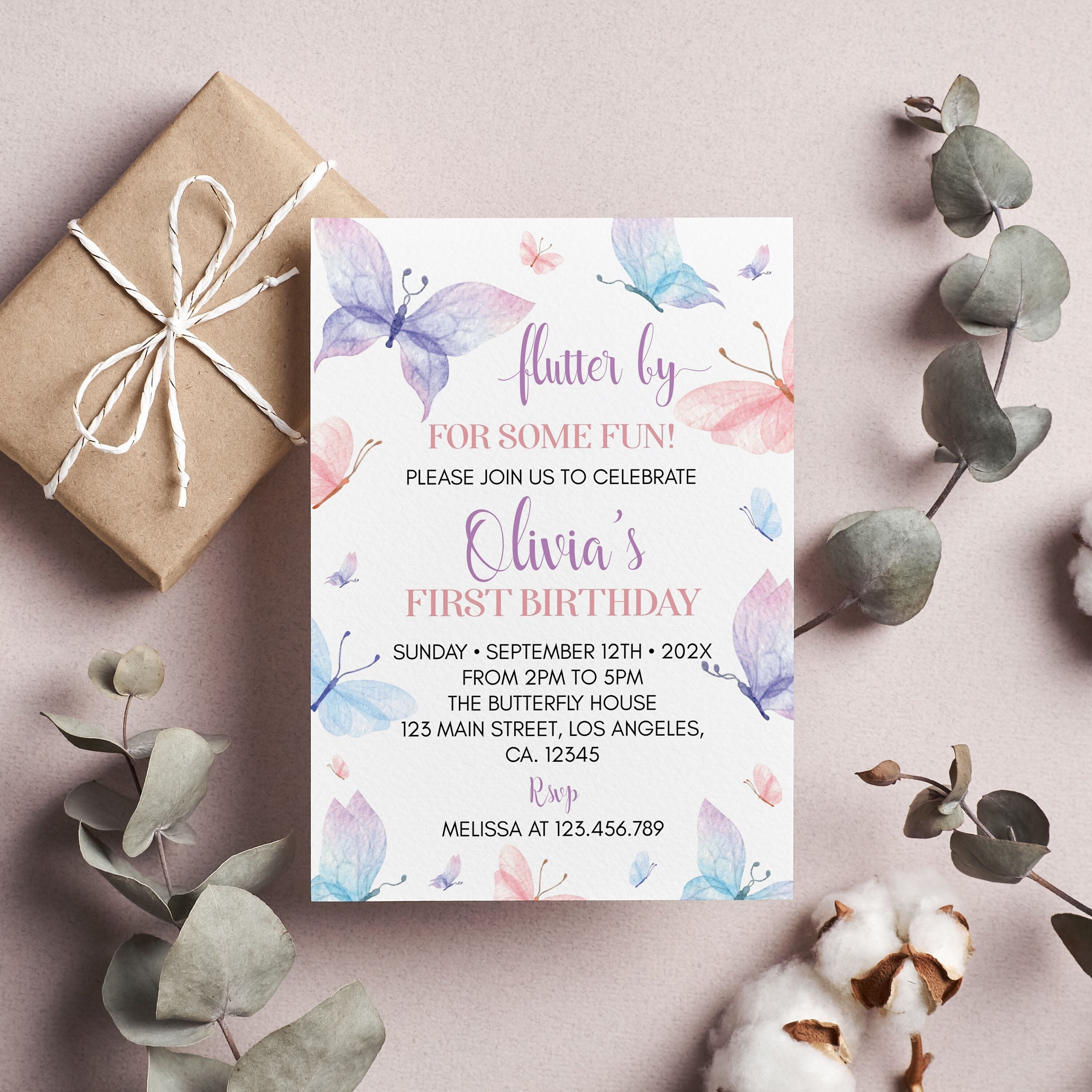 EDITABLE Butterfly First Birthday Invitation Flutter by - Etsy